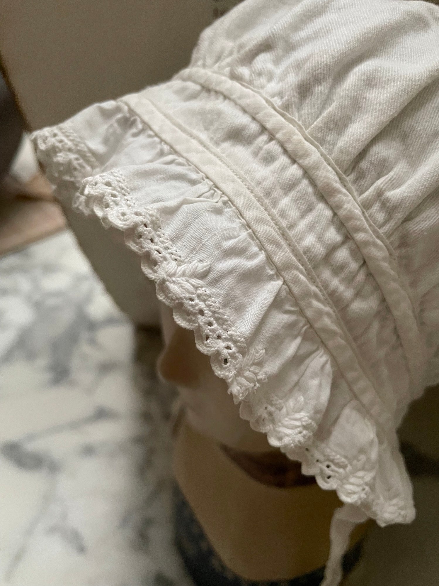 Antique French Lace Trimmed Cotton 'Mob cap' - I – Lily Pond