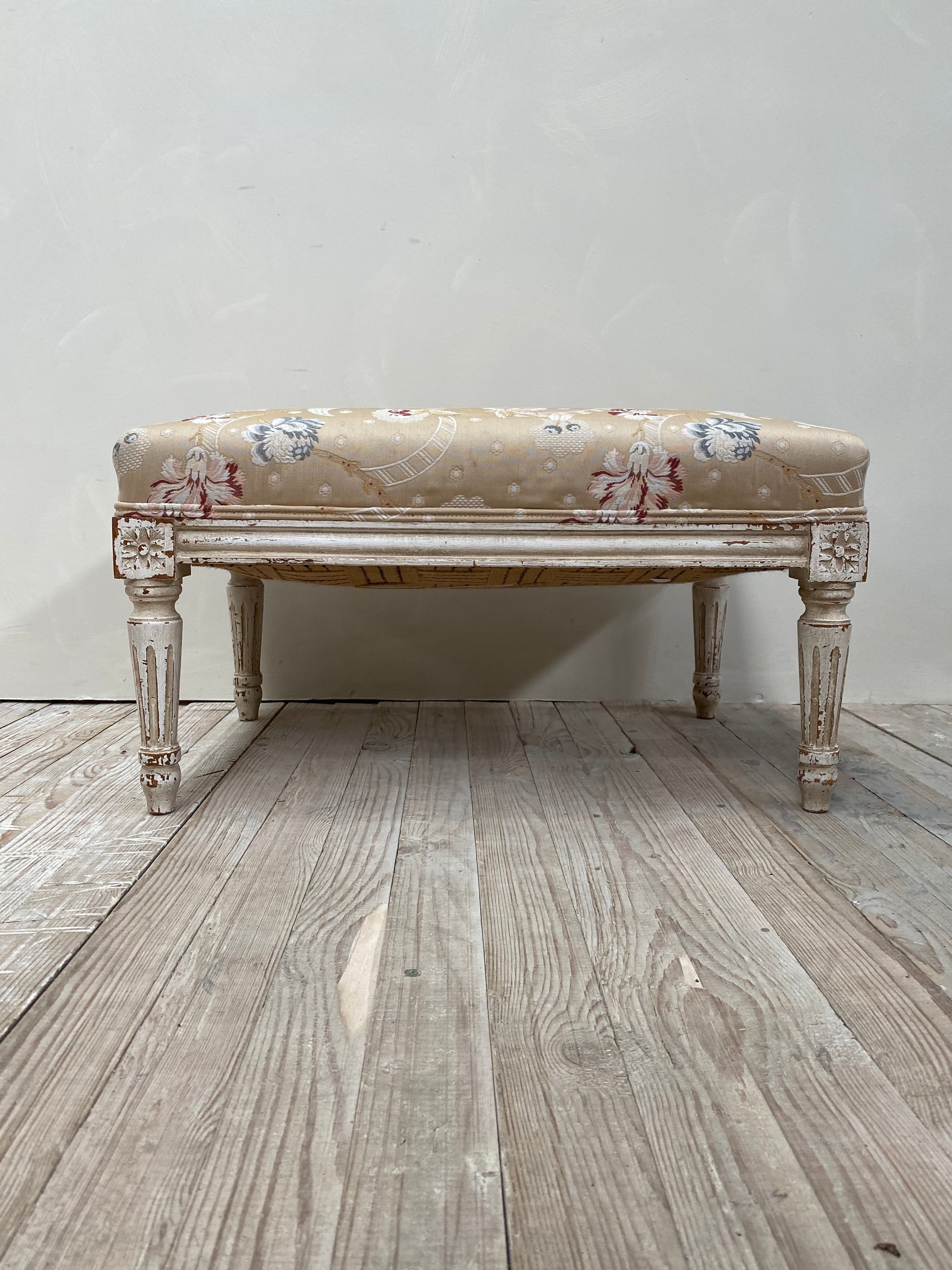 Antique French Painted Louis XVI Silk Upholstered Footstool – Lily Pond
